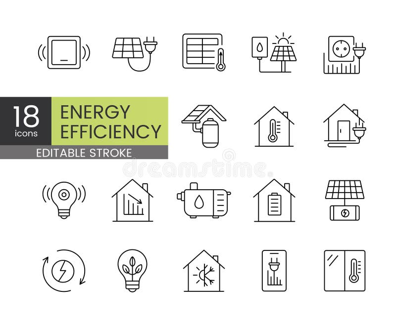 A Set of Vector Icons Representing Energy Efficiency Technologies and ...