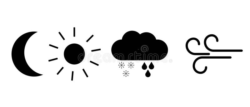 Set of Vector Icons of Sun, Moon, Cloud, Wind. Stock Vector ...