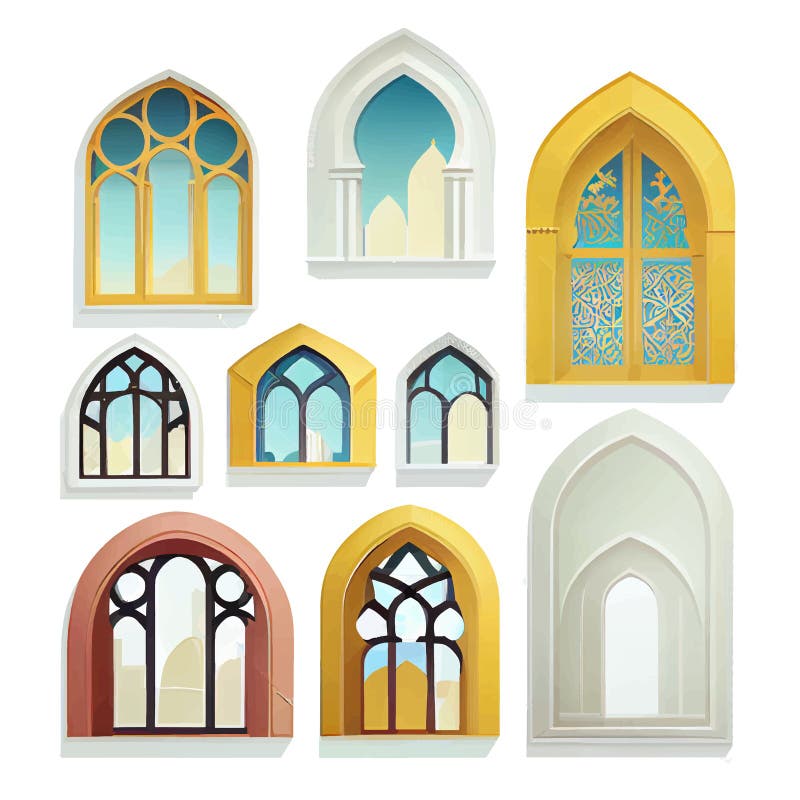 Set Vector Illustration of Islamic Style Window Isolated on White ...