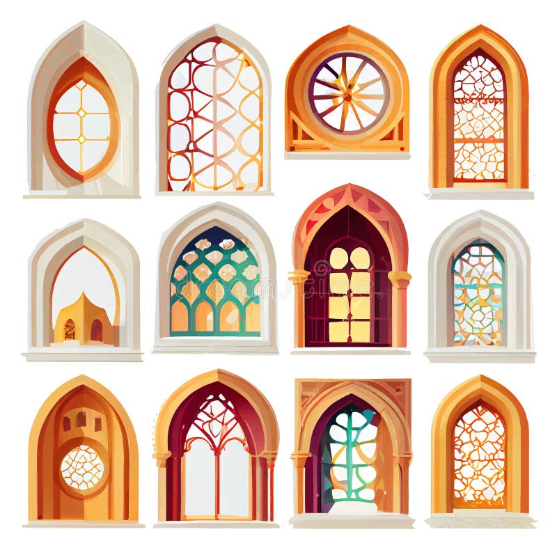 Set Vector Illustration of Islamic Style Window Isolated on White ...