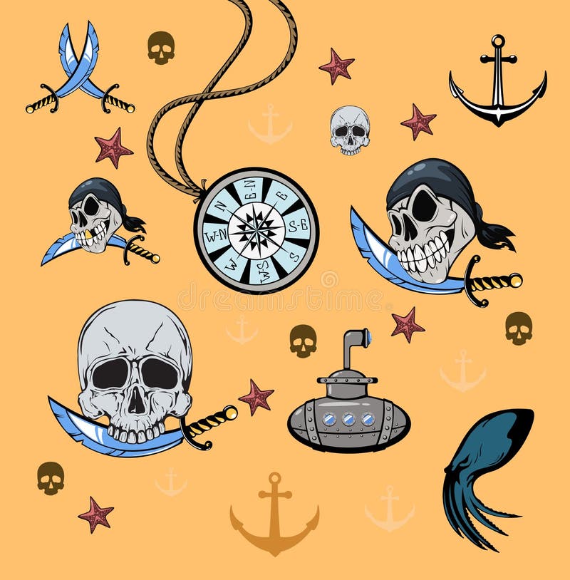 Set Vector Illustration with a Nautical Theme Stock Vector ...