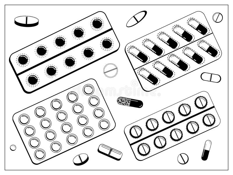 Set of Vector Illustration with Outlines of Packing Blister with ...