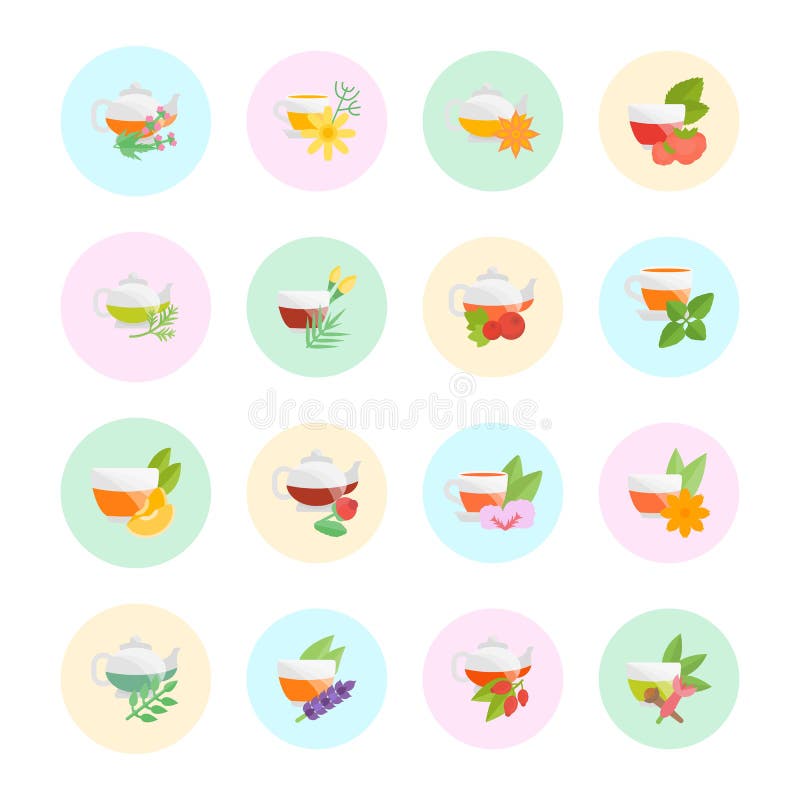 Set Vector Flat Icons of Tea Stock Illustration - Illustration of mint, collection: 104561377