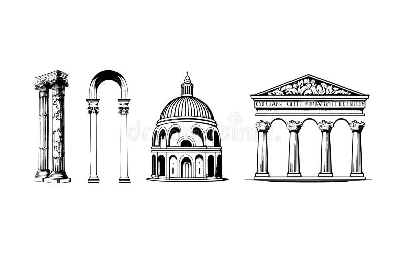 Set of Vector Illustrations of Antique Arches.Basic Elements of Greek ...