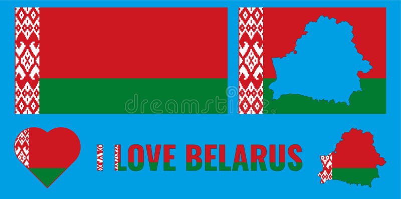 Set of Vector Illustrations with Belarus Flag, Country Outline Map and ...