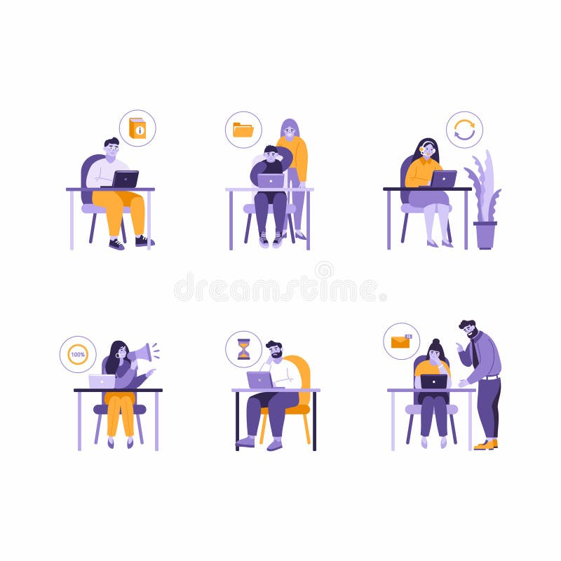 Set of Vector Illustrations of Business Office People Working at the ...