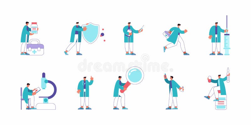 Set of Doctors Doing Various Medical Activities Stock Vector ...