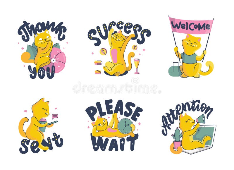 The Set of Vector Illustrations with Cats for Web Designs Stock ...