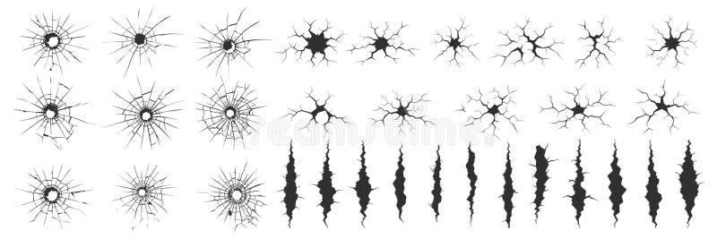 Set of Vector Illustrations of Cracks. Crevice, Broken Crack, Collapse ...