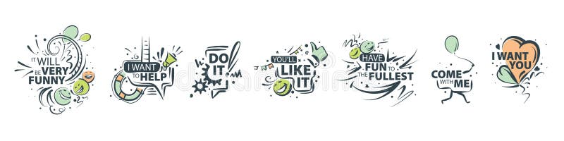 A Set of Vector Illustrations with Different Inscriptions Stock Vector ...