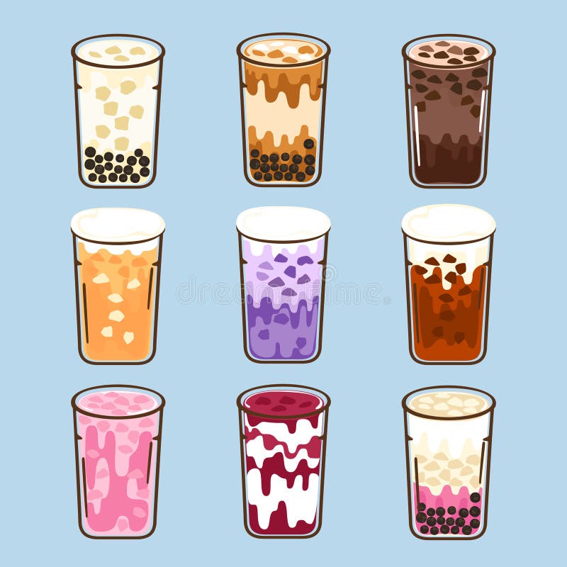 Set of Vector Illustrations of Drinks. Bubble Milk Tea. Delicious ...
