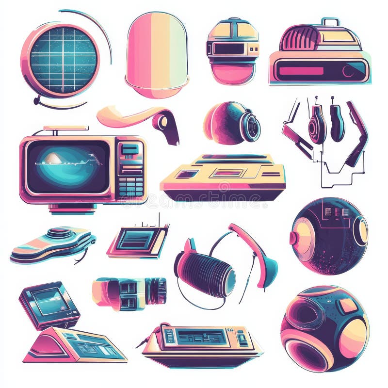 Set of Vector Illustrations of Electronic Gadgets. Electronic Devices ...