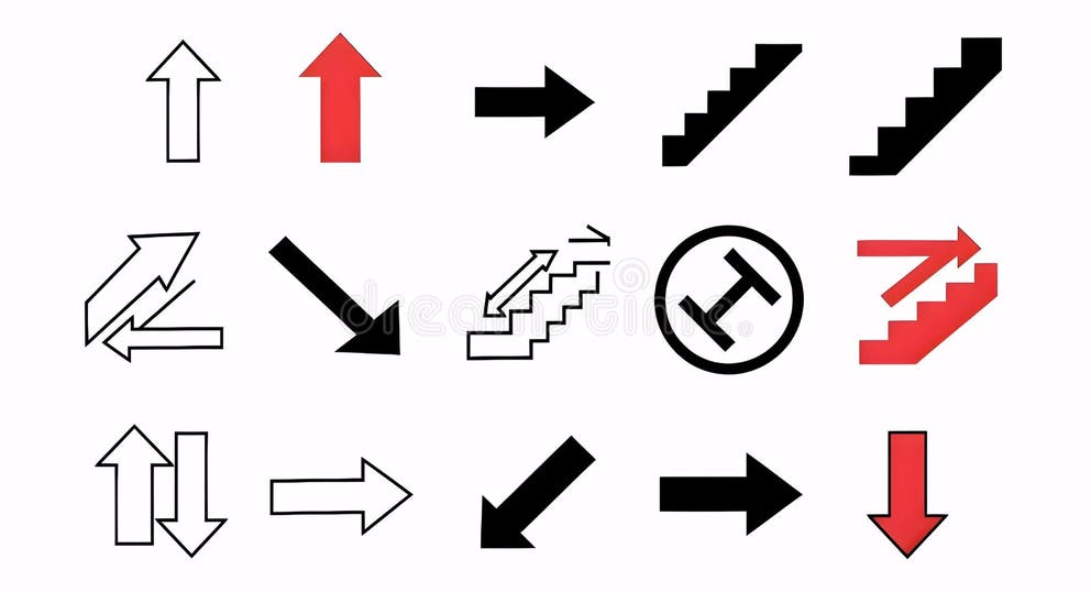 Vector Illustration of Arrows and Staircase Symbols Set Stock ...