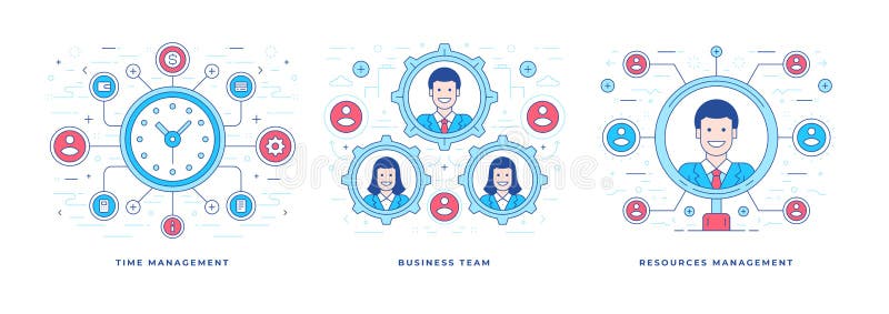 Set of Vector Illustrations Flat Line Banners for Assorted Management ...