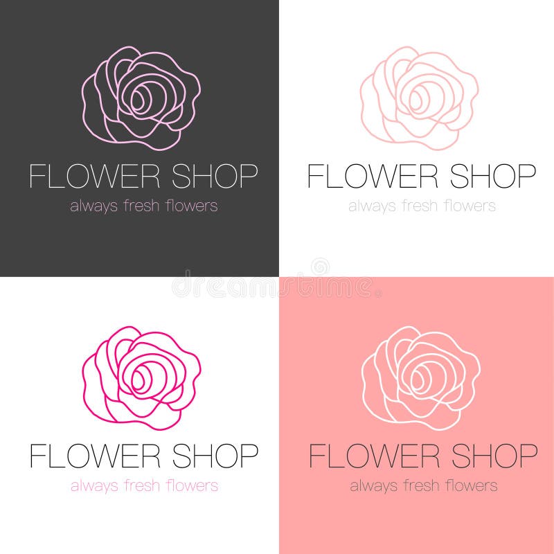 Set of Vector Illustrations of Flower Logo with Lettering Flower Shop ...