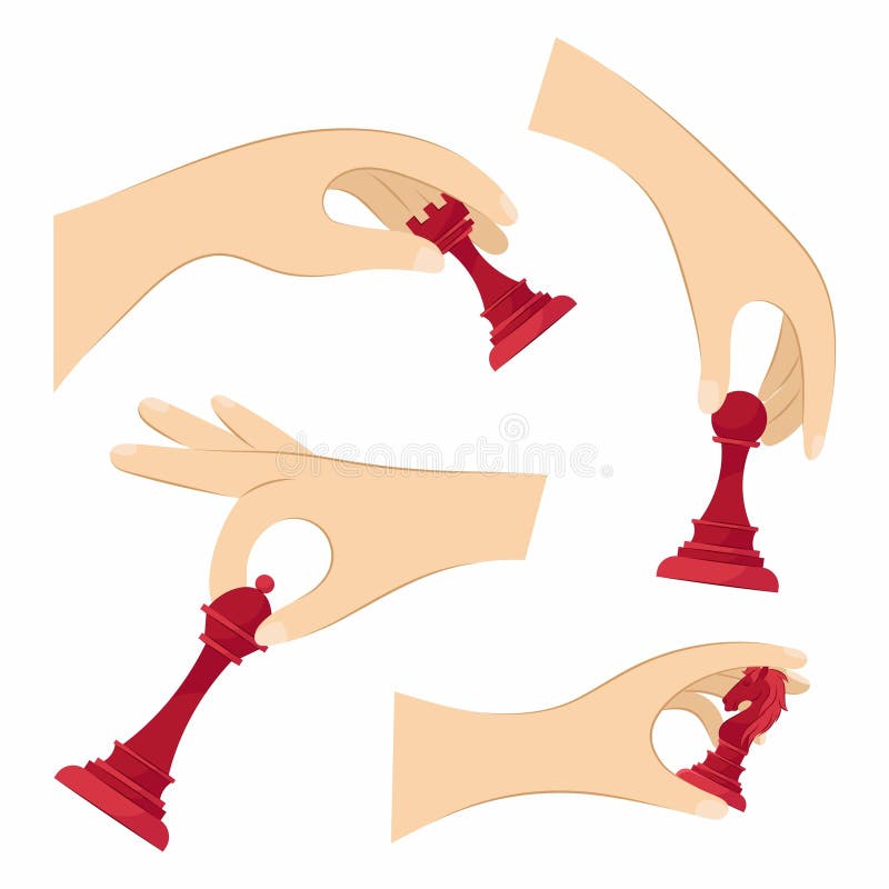 Set of Vector Illustrations of Hands with Chess. Chess Pieces in Hands ...