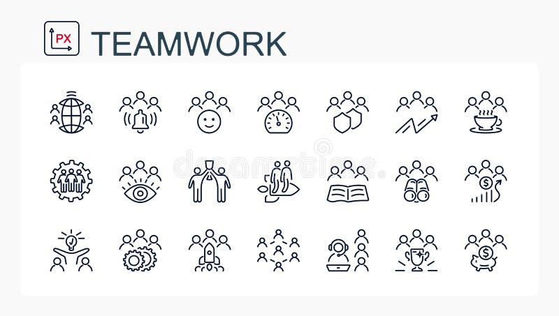 A Set of Vector Illustrations, Icons from a Thin Line. Teamwork ...