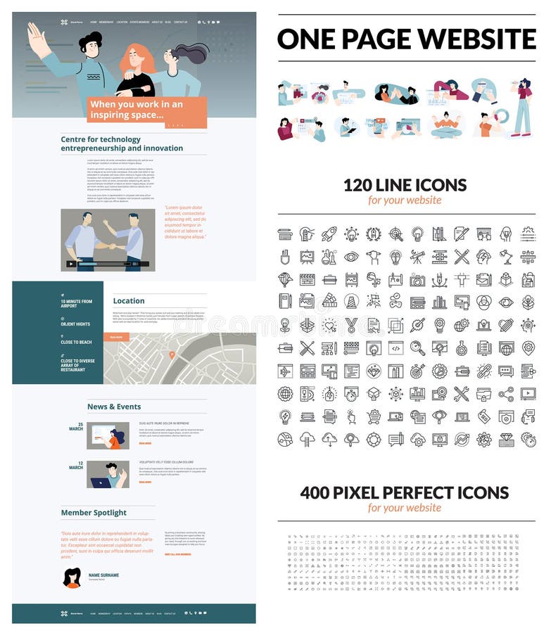 One Page Website Design Template Stock Vector - Illustration of ...