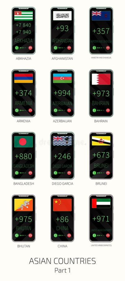 Set of Vector Illustrations of International Dialing Country Codes and ...