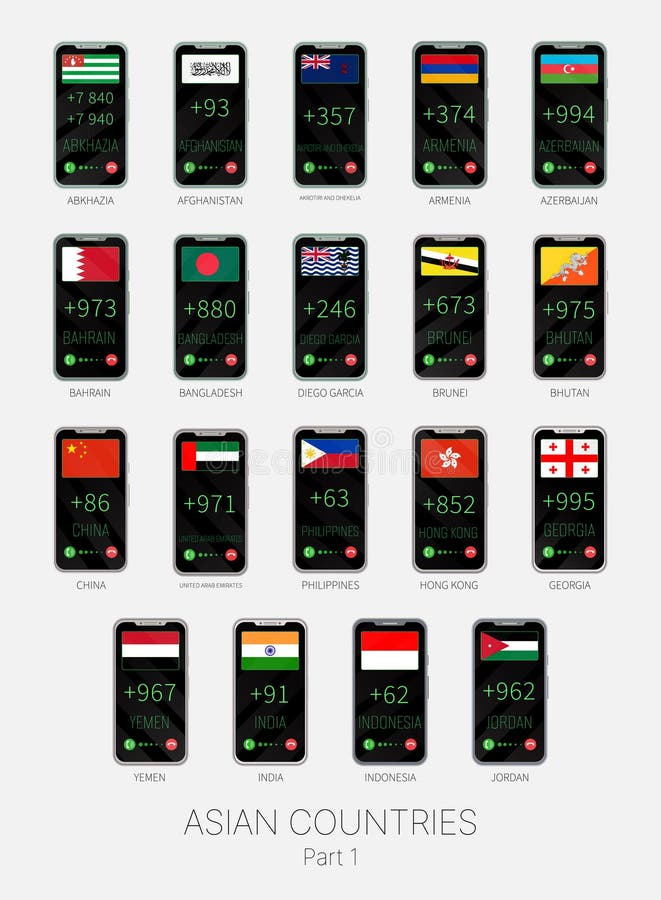 Set of Vector Illustrations of International Dialing Country Codes and ...