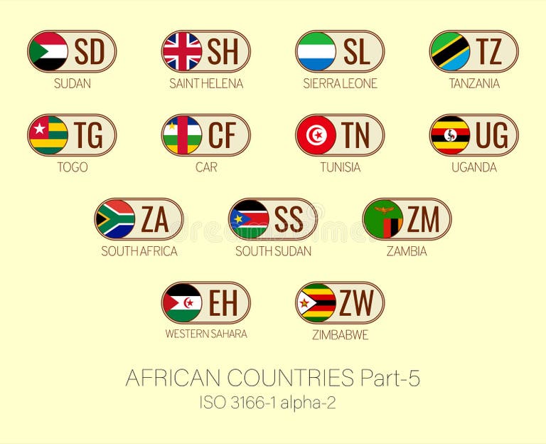 Set of Vector Illustrations of ISO 3166 1 Alpha 2 and Flags of African ...
