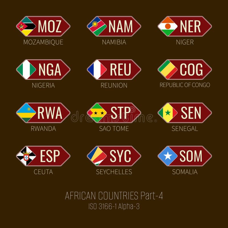 Set of Vector Illustrations of ISO 3166 1 Alpha 3 and Flags of African ...