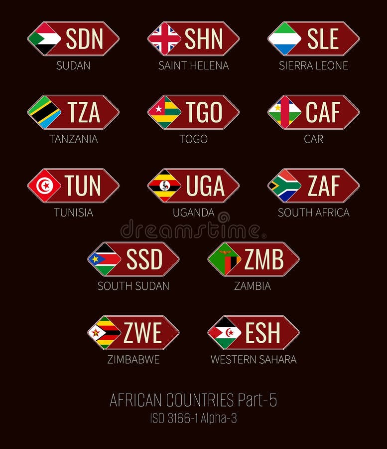 Set of Vector Illustrations of ISO 3166 1 Alpha 3 and Flags of African ...