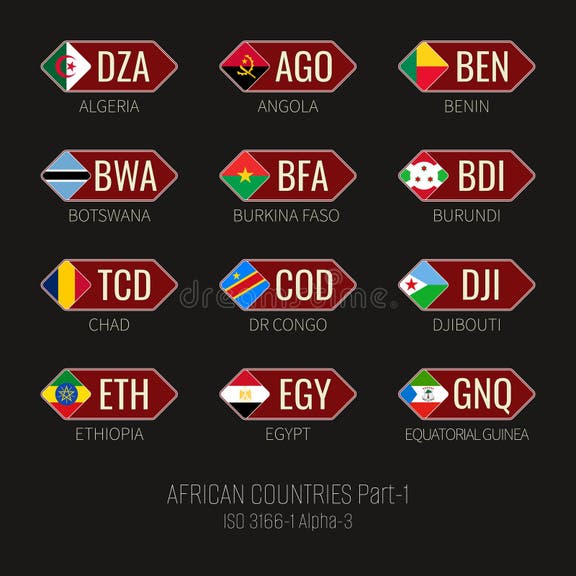 Set of Vector Illustrations of ISO 3166 1 Alpha 3 and Flags of African ...