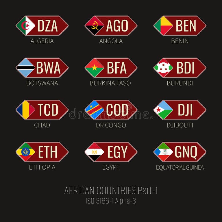 Set of Vector Illustrations of ISO 3166 1 Alpha 3 and Flags of African ...