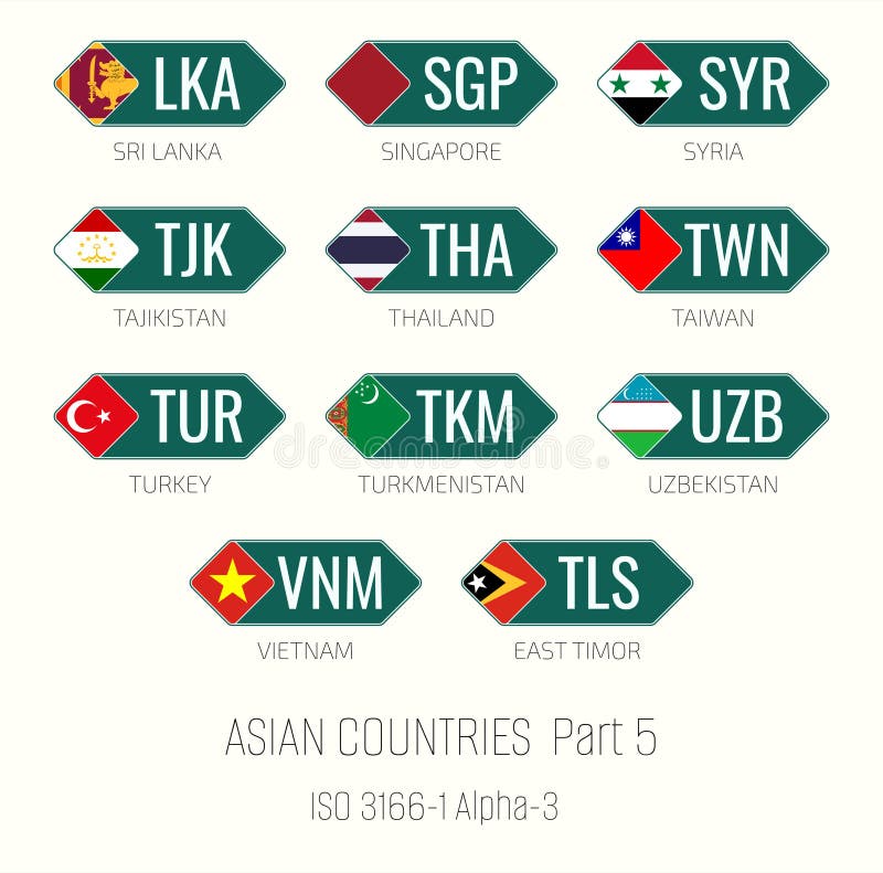Set of Vector Illustrations of ISO 3166 1 Alpha 3 and Flags of Asian ...