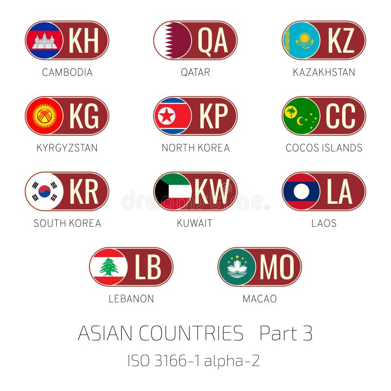 Set of Vector Illustrations of ISO 3166 1 Alpha 2 and Flags of Asian ...