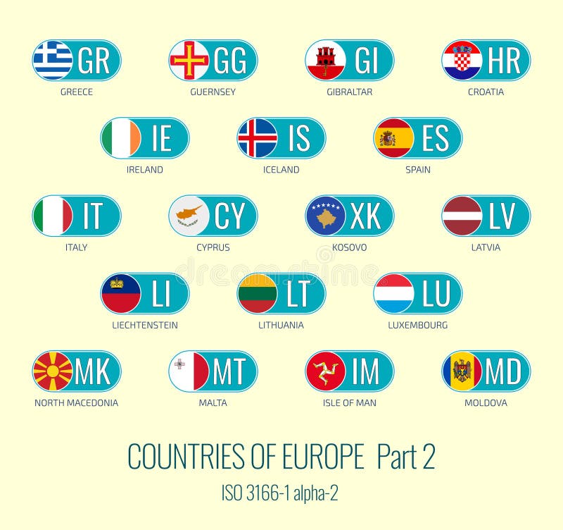Set of Vector Illustrations of of ISO 3166 1 Alpha 2 and Flags of the ...