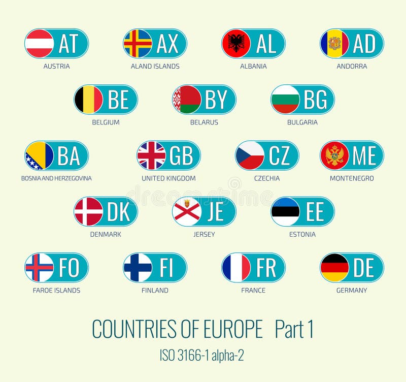 Set of Vector Illustrations of of ISO 3166 1 Alpha 2 and Flags of the ...
