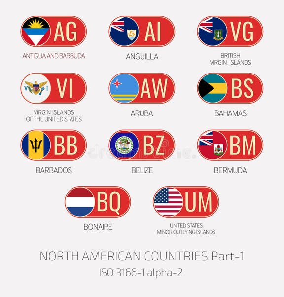 Set of Vector Illustrations of ISO 3166 1 Alpha 2 and Flags of NORTH ...