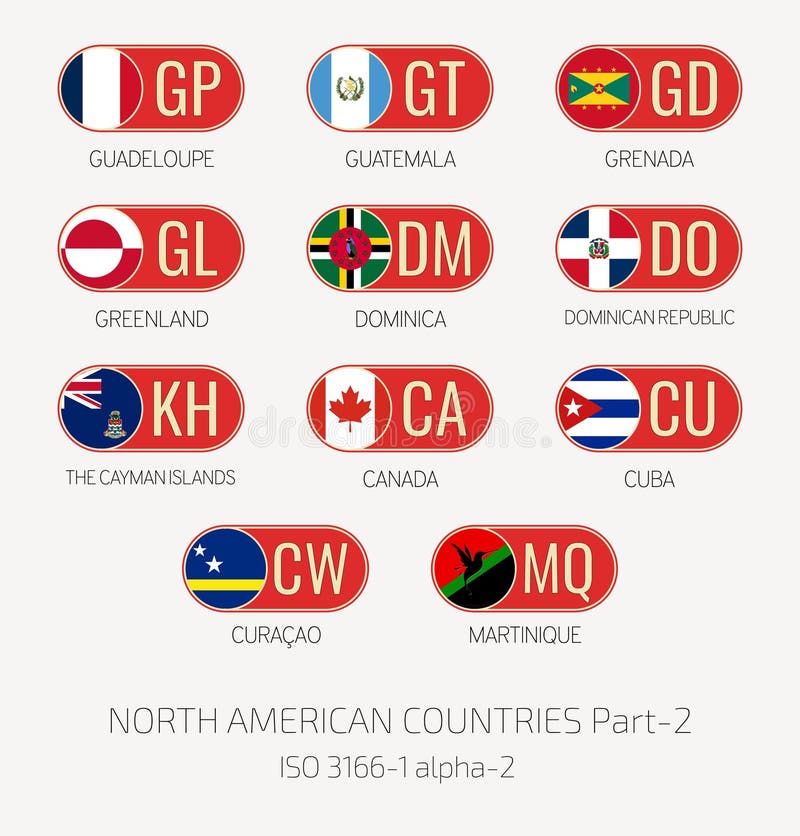 Set of Vector Illustrations of ISO 3166 1 Alpha 2 and Flags of NORTH ...