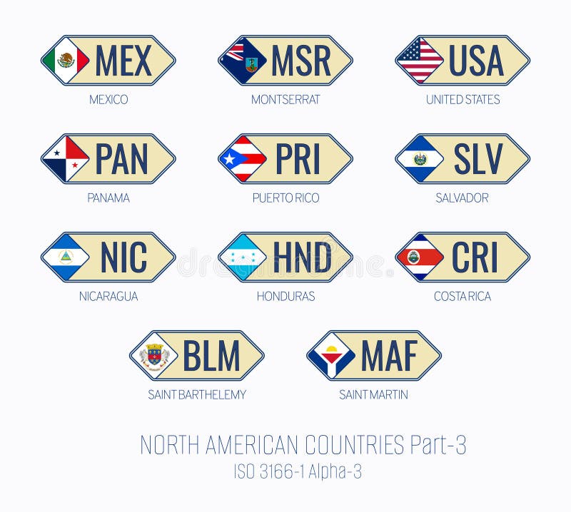 Set of Vector Illustrations of ISO 3166 1 Alpha 3 and Flags of NORTH ...