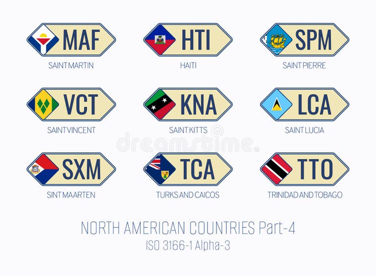 Set of Vector Illustrations of ISO 3166 1 Alpha 3 and Flags of NORTH ...