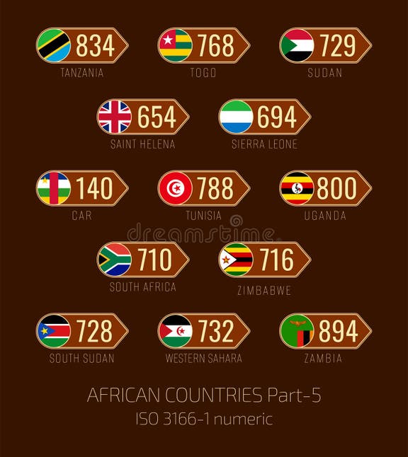 Set of Vector Illustrations of ISO 3166 1 Numeric and Flags of African ...