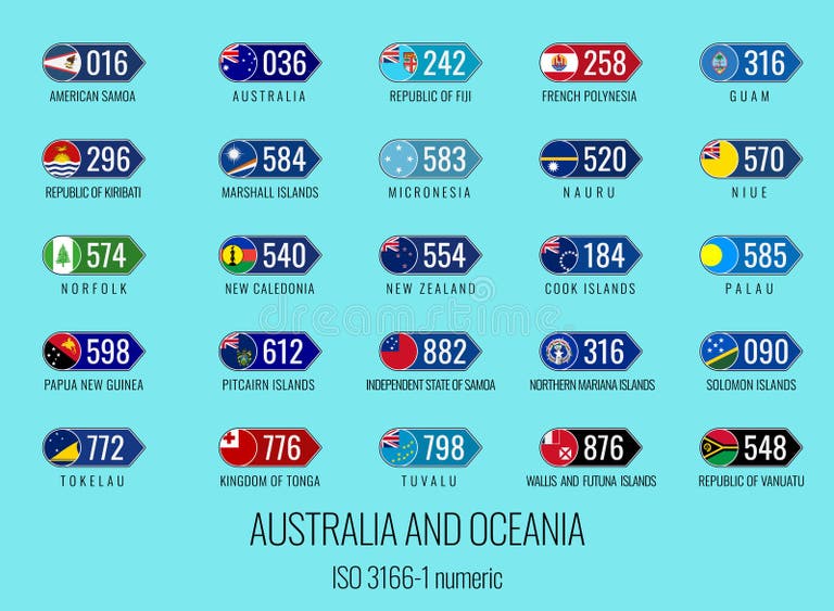 Set of Vector Illustrations of ISO 3166-1 Numeric and Flags of the ...