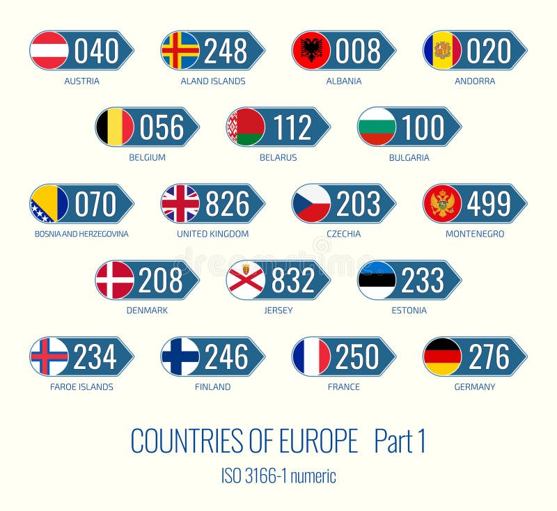 Set of Vector Illustrations of of ISO 3166 1 Numeric and Flags of the ...