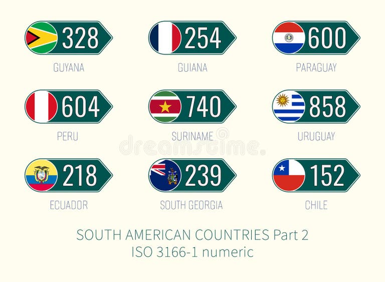 Set of Vector Illustrations of ISO 3166 1 Numeric and Flags of SOUTH ...