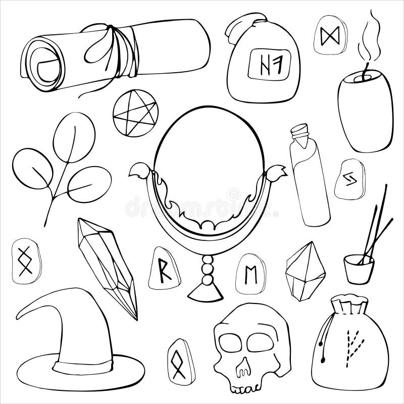 Set of Vector Illustrations on a Magic Theme Drawn by Hand. Mystical ...