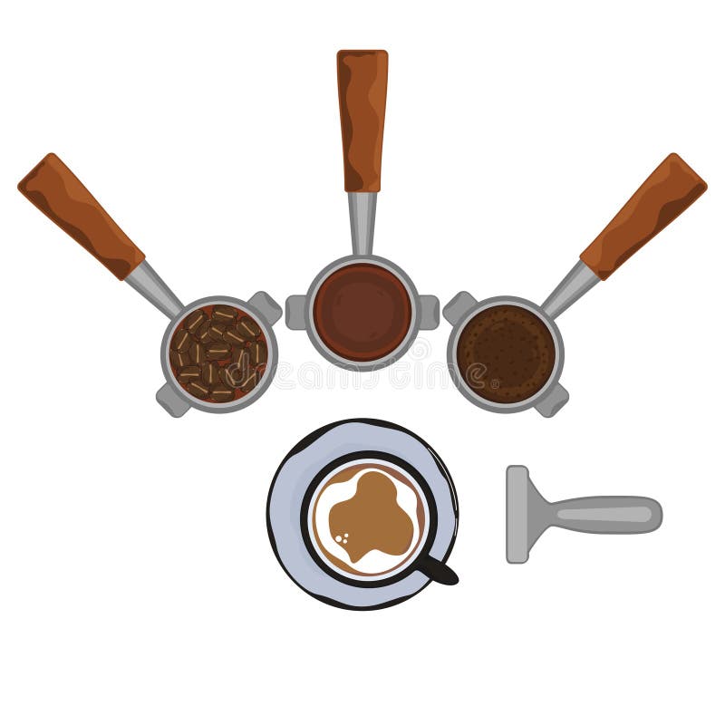 Set of Vector Illustrations Making Fresh Coffee Drinks. Fragrant ...
