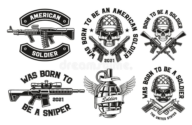 A Set of Vector Illustrations for a Military Theme Stock Vector ...