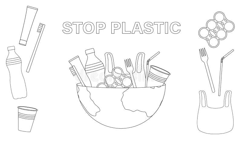 Set of Vector Illustrations of Plastic Pollution of Earth ...