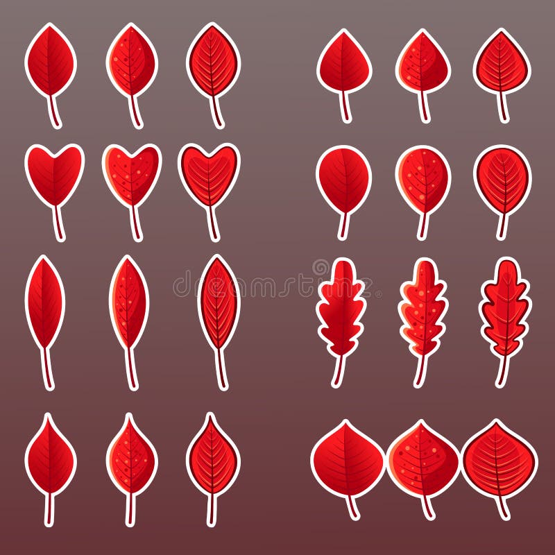 Set of Vector Illustrations of Red Leaves with Smooth Edges Stock ...