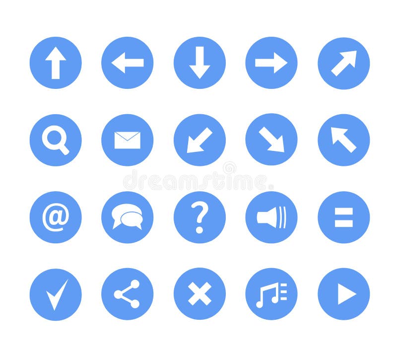 Set, a Group of Vector Illustrations of Round Icons, Buttons, and Icons ...