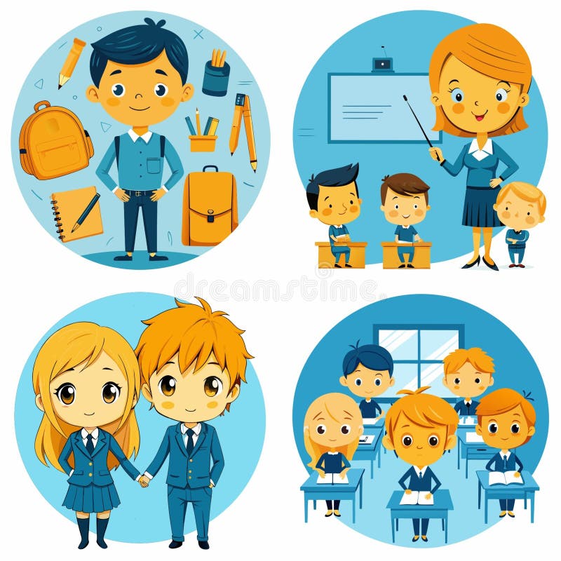 A Set of Vector Illustrations in the Same Style on a School Theme ...