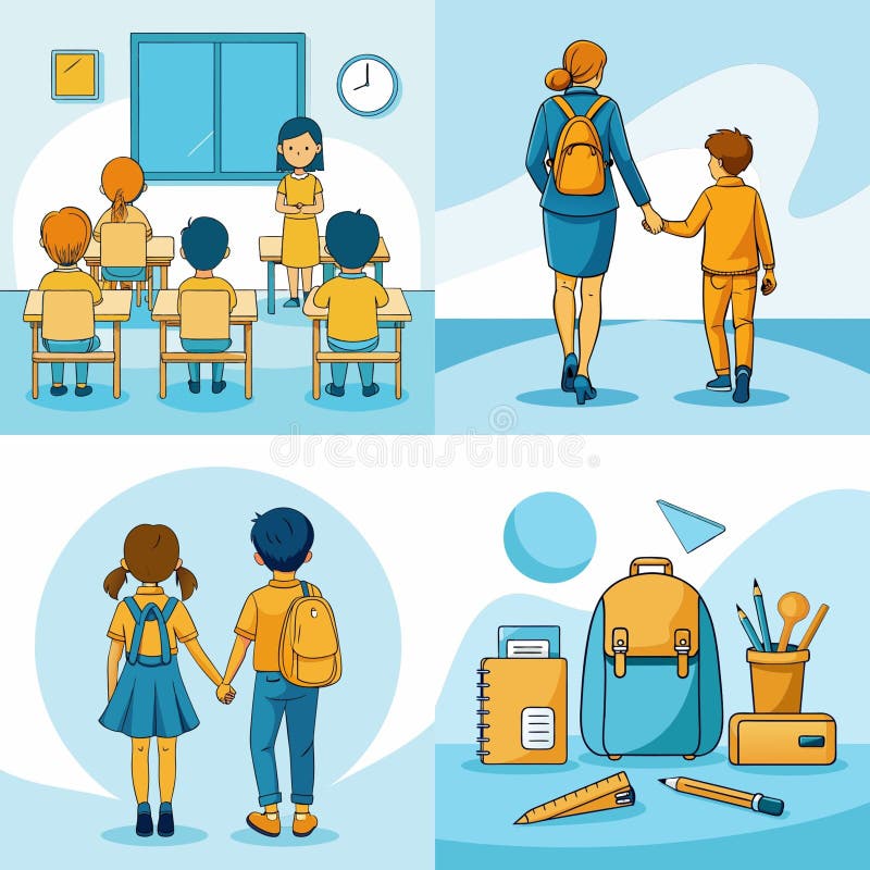 A Set of Vector Illustrations in the Same Style on a School Theme ...