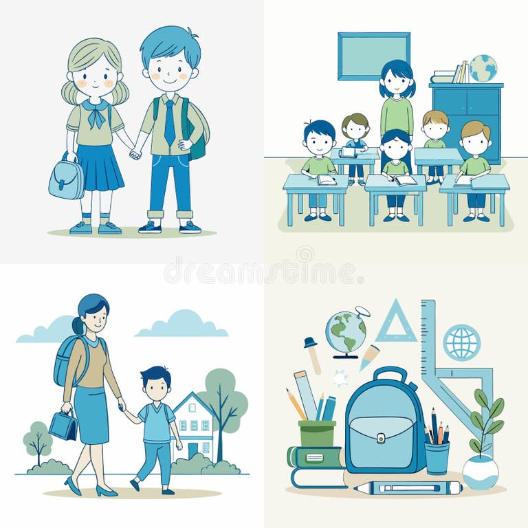 A Set of Vector Illustrations in the Same Style on a School Theme ...